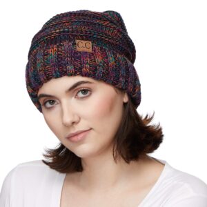 C.C Hatsandscarf Exclusives Unisex Beanie Oversized Slouchy Cable Knit Beanie (HAT-6242) (BK-Multi)