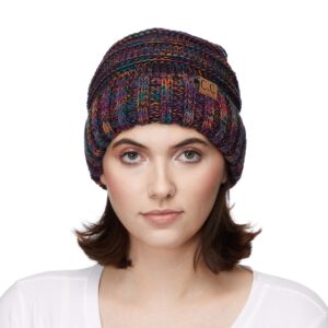 C.C Hatsandscarf Exclusives Unisex Beanie Oversized Slouchy Cable Knit Beanie (HAT-6242) (BK-Multi)