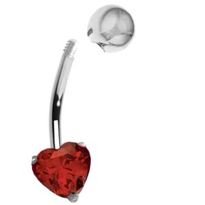 Ritastephens 14k Solid White Gold Genuine Garnet Heart Belly Button Navel Ring Body Art