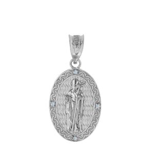 fine 925 sterling silver cz-accented saint patrick oval medal pendant (1")