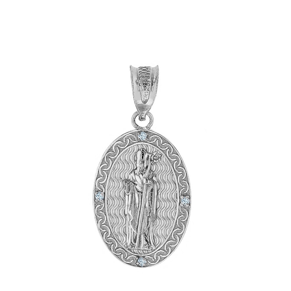 Fine 925 Sterling Silver CZ-Accented Saint Patrick Oval Medal Pendant (1")