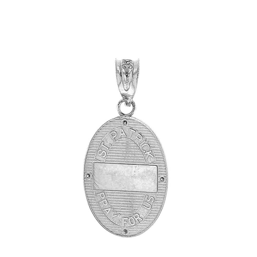 Fine 925 Sterling Silver CZ-Accented Saint Patrick Oval Medal Pendant (1")