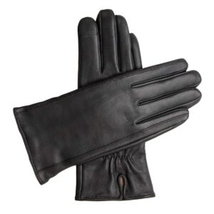 downholme touchscreen leather cashmere lined gloves for women (black, l)