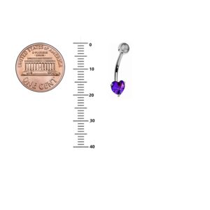 Ritastephens 14k Solid White Gold Amethyst Heart Belly Button Navel Ring Body Art