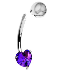 Ritastephens 14k Solid White Gold Amethyst Heart Belly Button Navel Ring Body Art