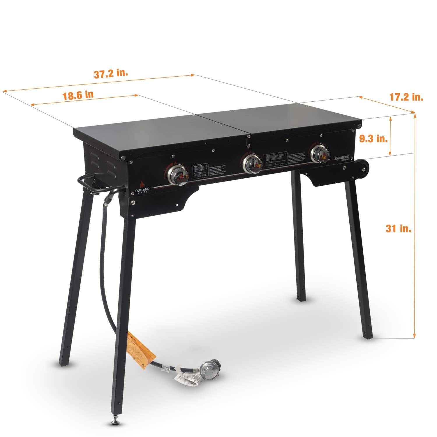 Outland Portable Camping Stove - 3 Zone Propane Gas Burner Controller With Auto Ignition - 2 Folding Cook Stations - Adjustable Leg - Traveling Camp Stove Great for Backyard, Picnicking, RV, Hunting