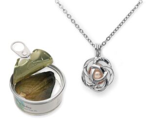 pearlina rose flower cultured pearl oyster necklace set silver-tone pendant w/stainless steel chain 18"