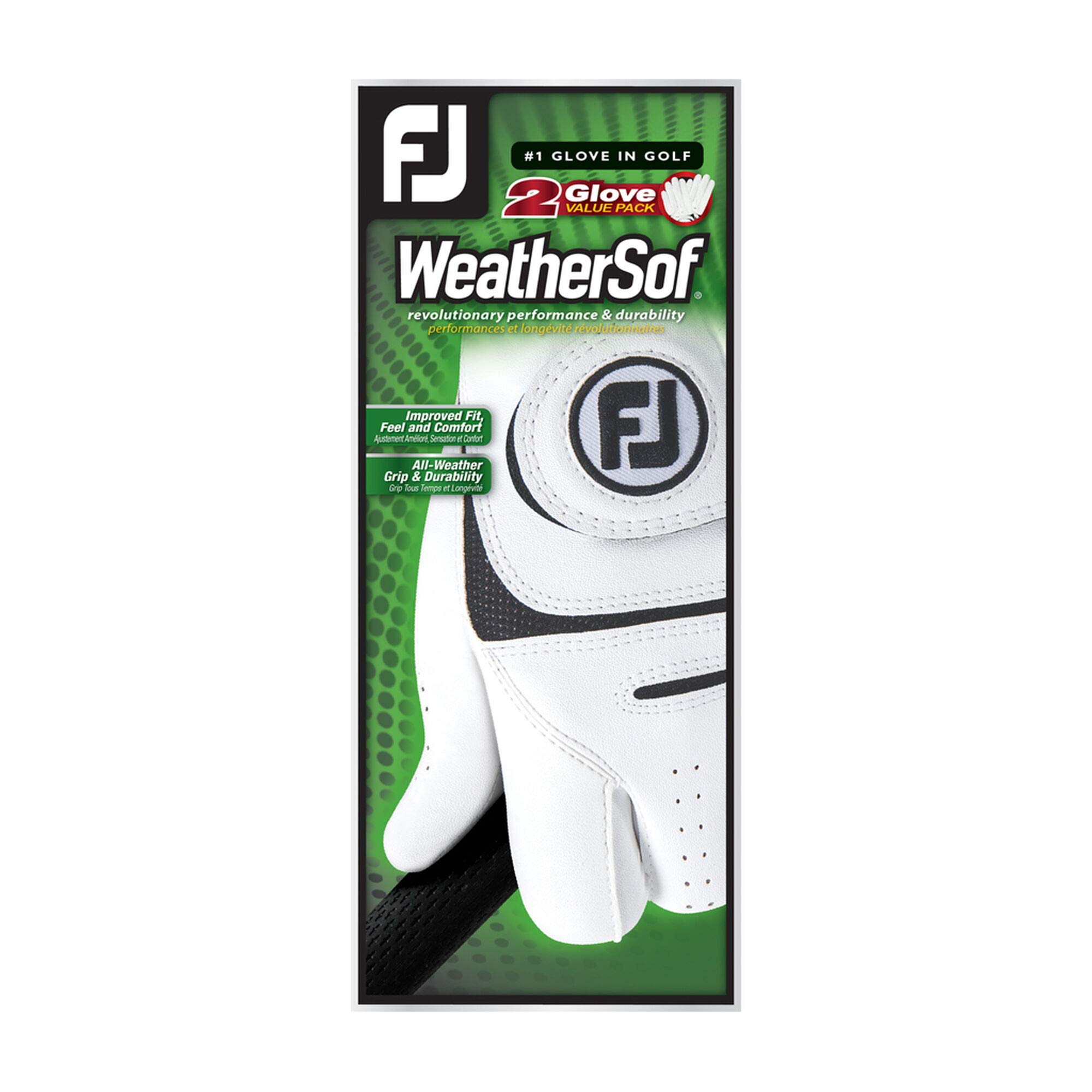 FootJoy Men's WeatherSof 2-Pack Golf Glove White X-Large, Worn on Left Hand