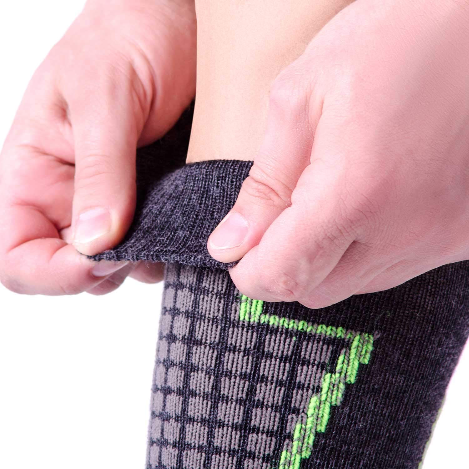 Pure Athlete High Performance Wool Ski Socks - Thermal Warm Merino Wool OTC Sock, Men Women (1 Pair - Black/Grey/Neon Green, Small)