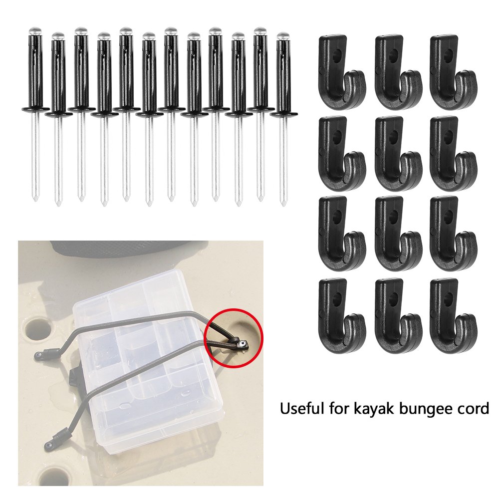 Lixada 12PCS J Hooks Lashing Hooks Bungee Hooks with 12 Rivets for Kayak Canoe Paddle Board Accessories