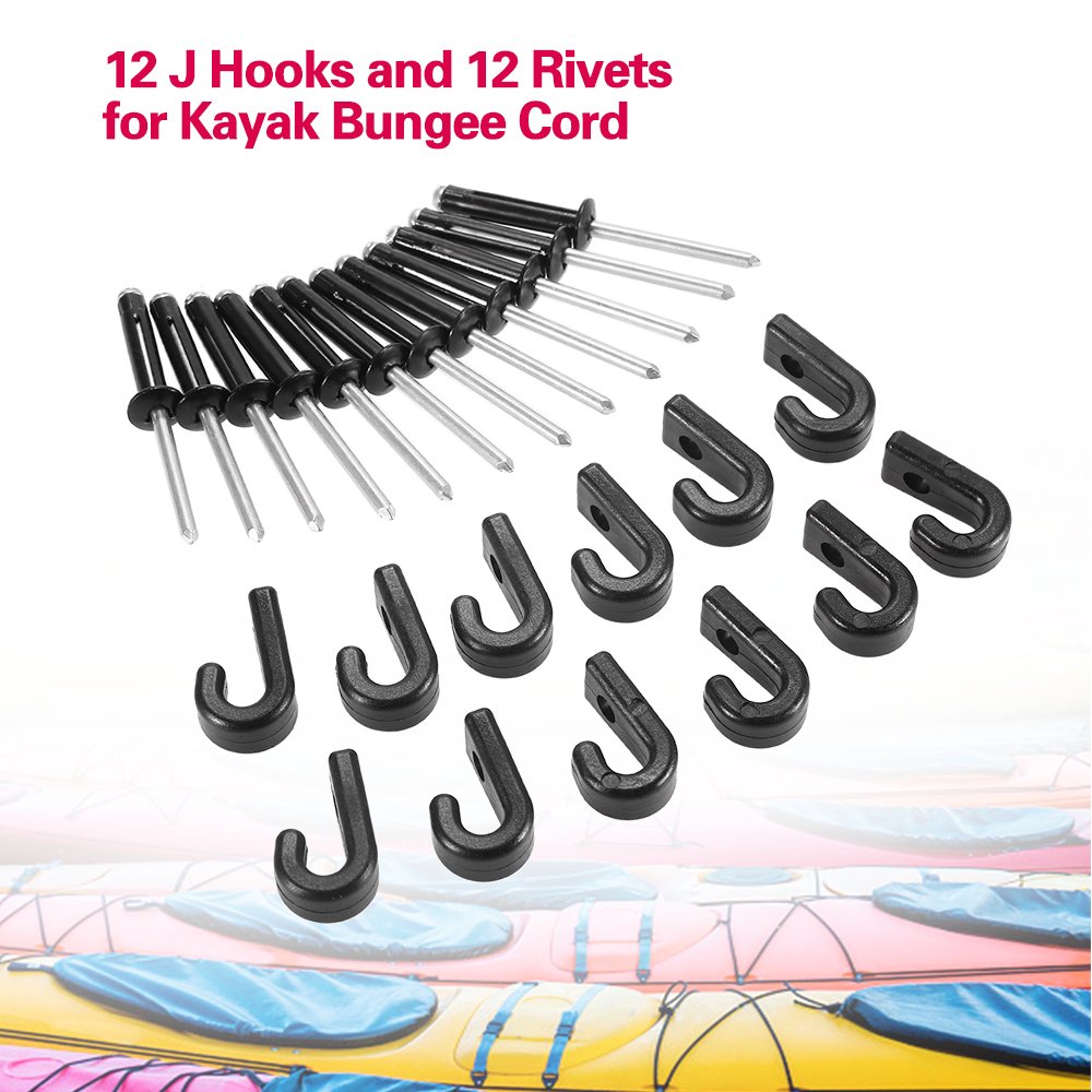 Lixada 12PCS J Hooks Lashing Hooks Bungee Hooks with 12 Rivets for Kayak Canoe Paddle Board Accessories