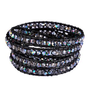 new! genuine leather bracelet multi colors beads wrap bracelet nice gift! (5 wraps, facet ab rhinestone)