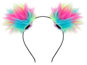 vogueknock ear headband rainbow fluffy ball hair loop costume pompom ball rabbit ear headband fur hair jewelry (rainbow)