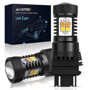 auxito white and amber dual color switchback 3157 3155 3457 4157 led bulbs with projector 3030 chipsets for car turn signal lights parking lights, (pack of 2)