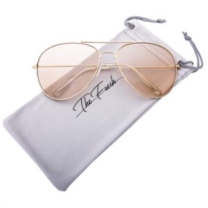 the fresh classic metal frame light color lens xl oversized aviator sunglasses with gift box (4-glod, brown)