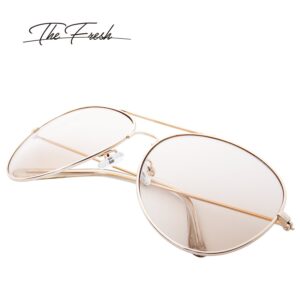 The Fresh Classic Metal Frame Light Color Lens XL Oversized Aviator Sunglasses with Gift Box (4-Glod, Brown)