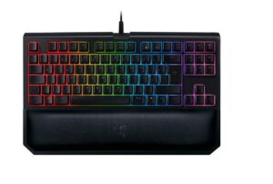 razer blackwidow te chroma v2 tkl tenkeyless mechanical gaming keyboard: green key switches, tactile & clicky, chroma rgb lighting, magnetic wrist rest, programmable macros, classic black