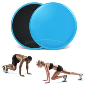 2 x dual sided gliding discs exercise sliders core sliders fitness ultimate trainer gym home abdominal & total full body workout equipment on all surfaces slide & glide exercises (blue, circle)