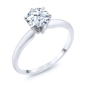 gem stone king 14k white gold hearts and arrows white created sapphire engagement solitaire 6 prong ring for women (1.20 ctw, round 6mm, available in size 5,6,7,8,9)