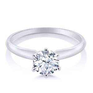 Gem Stone King 14K White Gold Hearts And Arrows White Created Sapphire Engagement Solitaire 6 Prong Ring For Women (1.20 Ctw, Round 6MM, Available In Size 5,6,7,8,9)