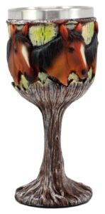 ebros gift equine beauty wild horses wine goblet 7oz chalice cup in rustic wood bark roots design