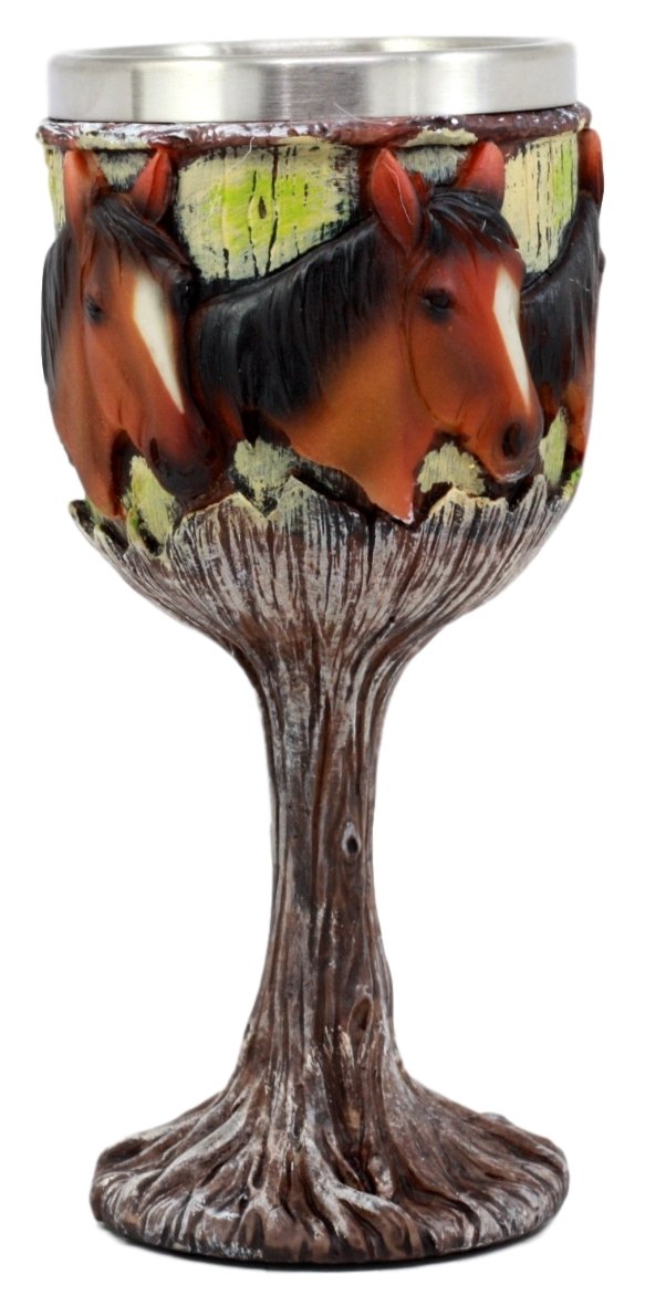 Ebros Gift Equine Beauty Wild Horses Wine Goblet 7oz Chalice Cup In Rustic Wood Bark Roots Design