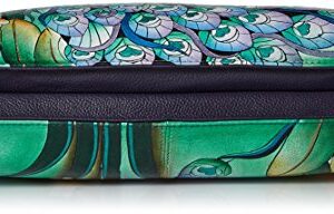 Anna by Anuschka Women's Genuine Leather Large V Top Multi-Compartment Cross Body | Hand Painted Original Artwork | Midnight Peacock