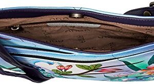 Anna by Anuschka Women's Genuine Leather Large V Top Multi-Compartment Cross Body | Hand Painted Original Artwork | Midnight Peacock