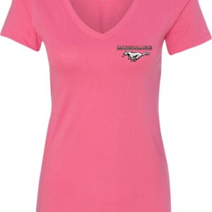 Ladies Ford Tee Mustang Pocket Print V-Neck Shirt, Hot Pink, XL