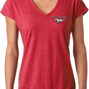 Ladies Ford Tee Mustang Pocket Print Tri Blend V-Neck, Heather Red, XL