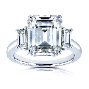 kobelli 5 1/2 carat tgw three stone emerald cut moissanite statement engagement ring in 14k white gold - size 10.5