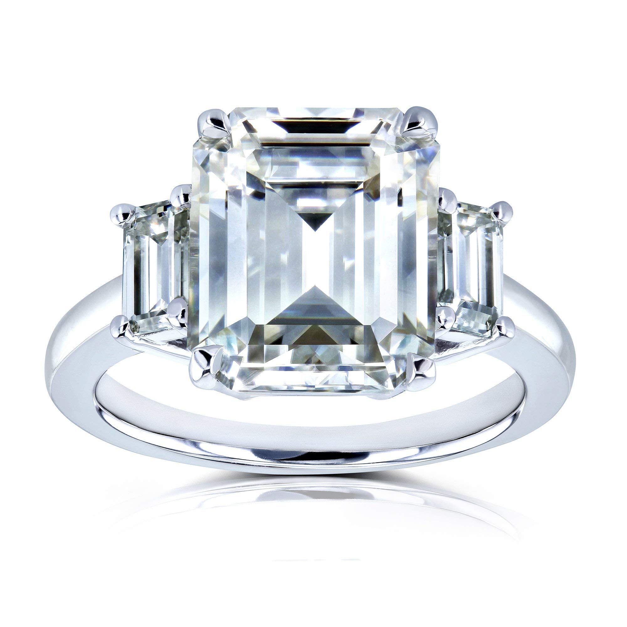 Kobelli 5 1/2 Carat TGW Three Stone Emerald Cut Moissanite Statement Engagement Ring in 14k White Gold - Size 10.5