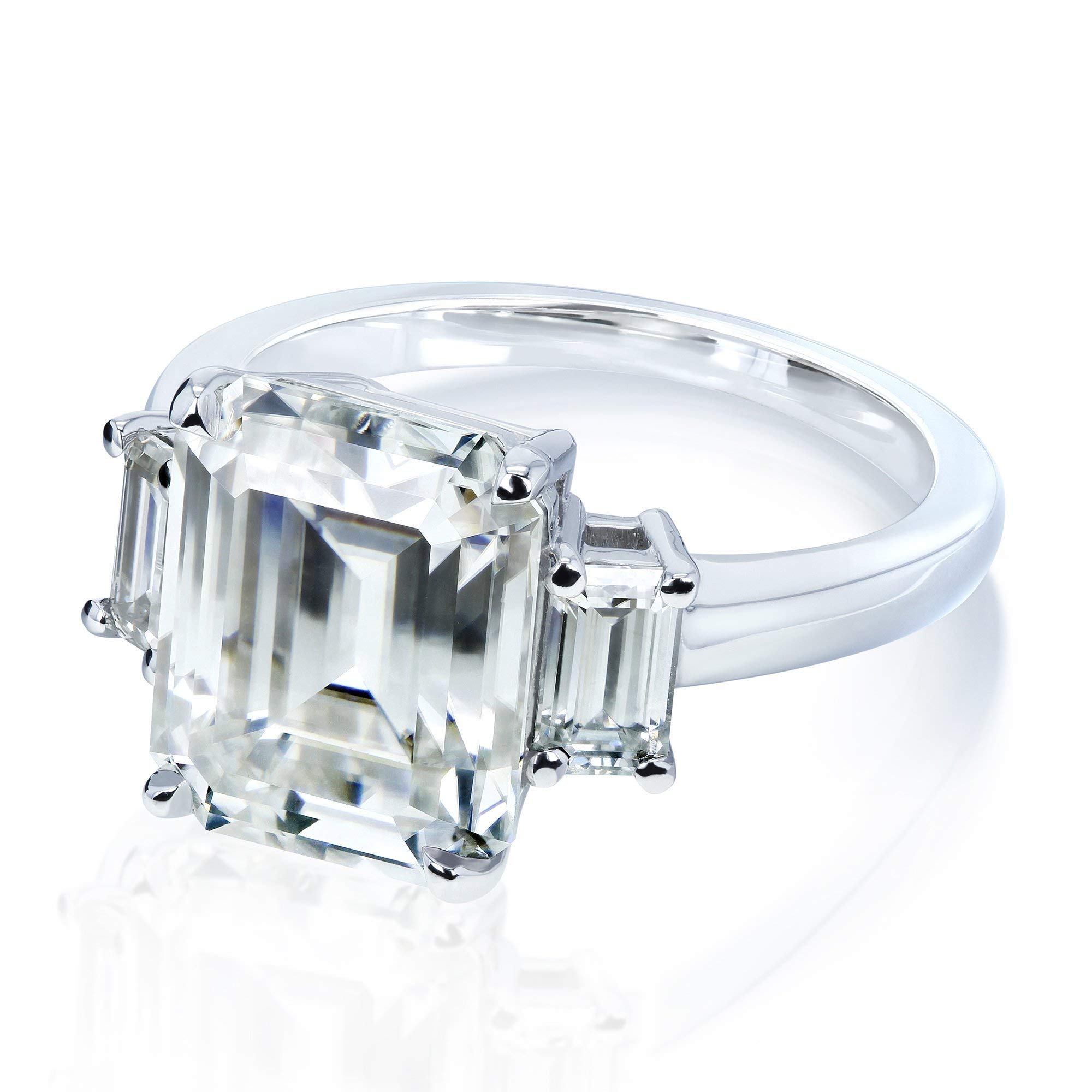 Kobelli 5 1/2 Carat TGW Three Stone Emerald Cut Moissanite Statement Engagement Ring in 14k White Gold - Size 10.5