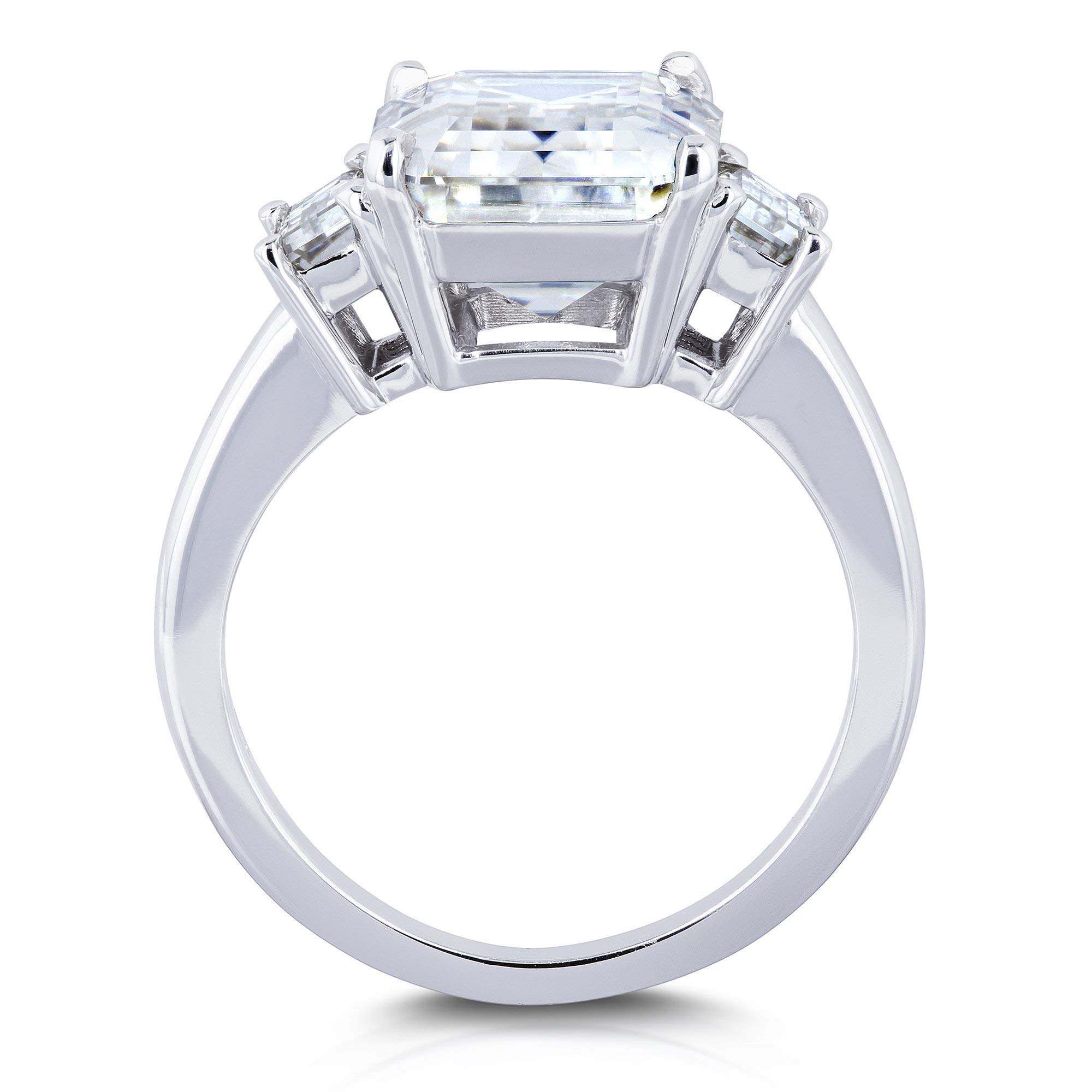 Kobelli 5 1/2 Carat TGW Three Stone Emerald Cut Moissanite Statement Engagement Ring in 14k White Gold - Size 10.5