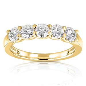 Kobelli Five Stone 4/5 Carat TGW Round Brilliant Near Colorless Moissanite (GH) Bridal Wedding Band in 14k Yellow Gold - Size 4