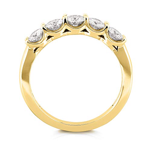 Kobelli Five Stone 4/5 Carat TGW Round Brilliant Near Colorless Moissanite (GH) Bridal Wedding Band in 14k Yellow Gold - Size 4