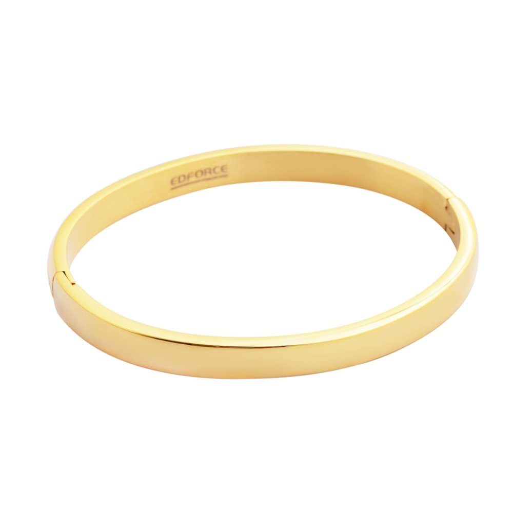 Edforce Stainless Steel Women's 18k Gold Plated Stackable Bangle Bracelet Hinged Oval-Shape (Gold, Medium 6.75" Inches)