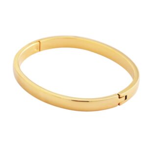 Edforce Stainless Steel Women's 18k Gold Plated Stackable Bangle Bracelet Hinged Oval-Shape (Gold, Medium 6.75" Inches)