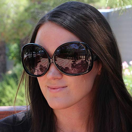 Elite - Big Huge Oversized Vintage "Jackie O" Style Sunglasses Retro Women Celebrity Fashion (Black)