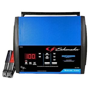 schumacher electric sc1304 fully automatic rapid battery charger and maintainer for motorcycle, power sport, boat, car, and truck batteries, 15 amps, 6 volt, 12 volt, blue, black, 1 unit