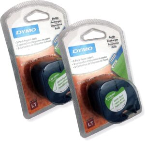 dymo 2025928 10697 self-adhesive paper tape for letratag label makers, white (2 pack of 2 piece each)