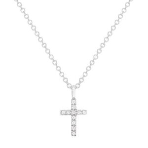 solid 14k gold, white or rose gold necklace small tiny 0.04 cttw natural diamond cross pendant necklace (14, 16, 18, 20 inches), 16