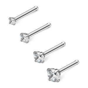 ruifan 4pcs 22g 316l surgical steel 1.5mm 2mm 2.5mm 3mm clear round diamond cubic zirconia crystal nose bone studs rings pin piercing jewelry - silver