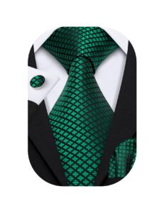 barry.wang mens ties silk tie pocket square cufflinks set woven designer emerald green