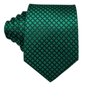 Barry.Wang Mens Ties Silk Tie Pocket Square Cufflinks Set Woven Designer Emerald Green