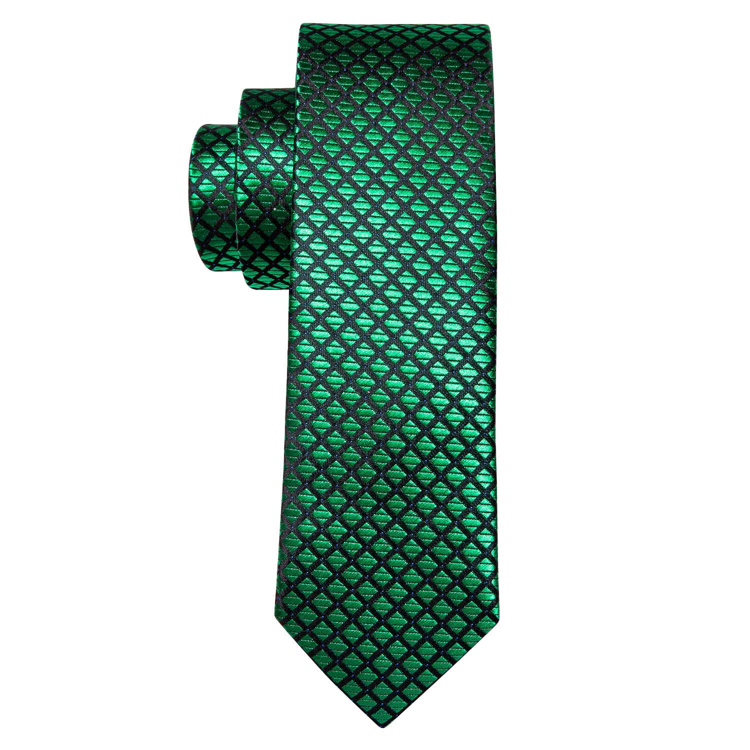 Barry.Wang Mens Ties Silk Tie Pocket Square Cufflinks Set Woven Designer Emerald Green