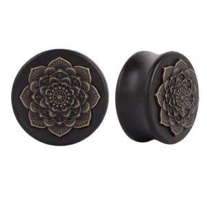 andyle wood vintage brass flower ear plugs tunnels saddle expander body piercing (gauge=1/2"(12mm))