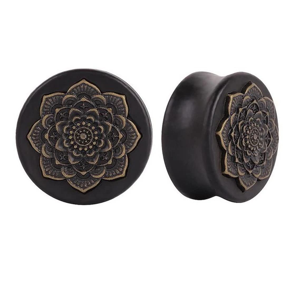 Andyle Wood Vintage Brass Flower Ear Plugs Tunnels Saddle Expander Body Piercing (Gauge=1/2"(12mm))