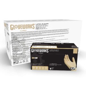 gloveworks hd industrial ivory latex gloves, case of 1000, 8 mil, size small, powder free, textured, disposable, ilhd42100