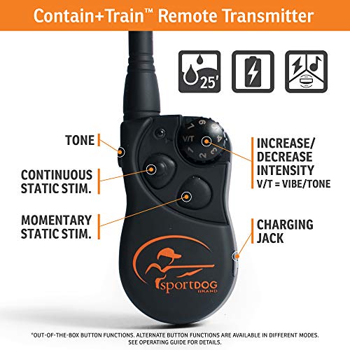 SportDOG Brand Contain + Train System-In-Ground Fence & Remote Trainer- Waterproof, Rechargeable Collar- Tone, Vibrate, & Shock- from Parent Company of INVISIBLE FENCE Brand- 100 Acre Capability